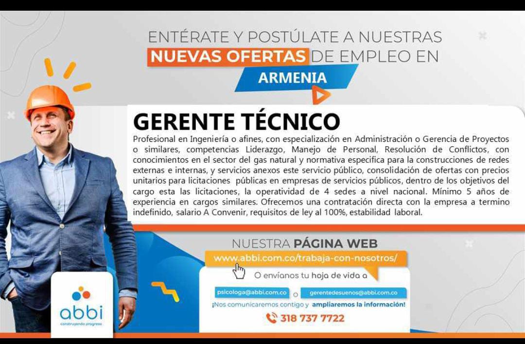 Convocatoria de talento humano: Gerente técnico Abbi Colombia
